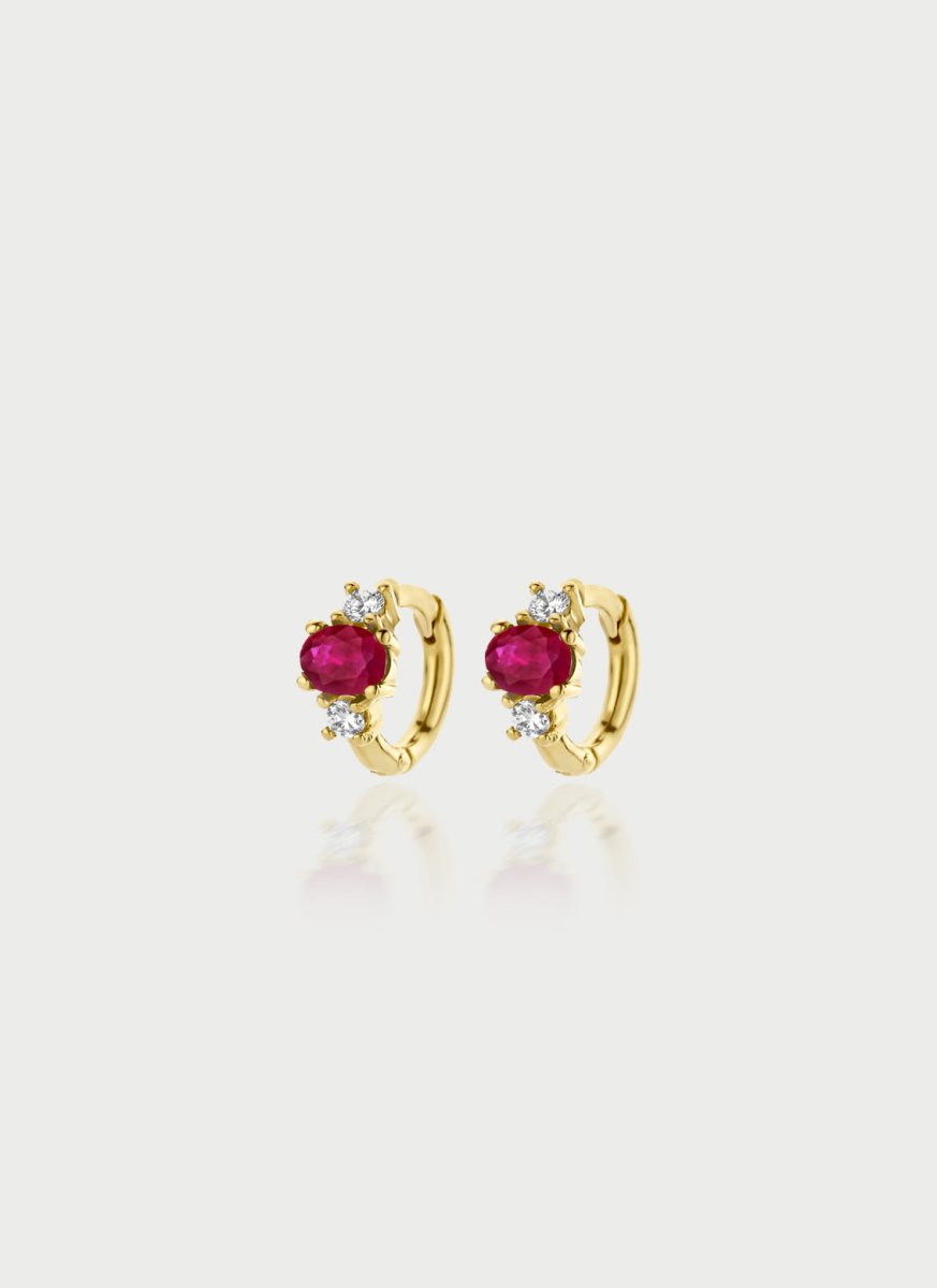 Studio Kroewe - Riley diamond ruby huggies 14k gold